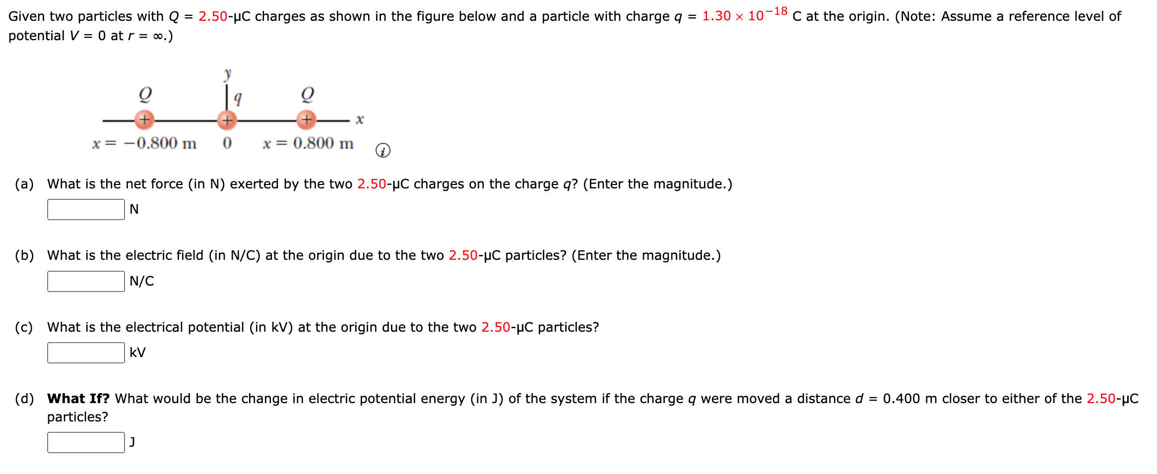 Solved Given two particles with Q=2.50−μC charges as shown | Chegg.com