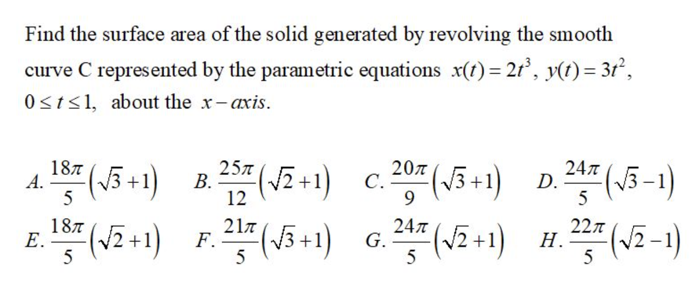 Solved Find the surface area of the solid generated by | Chegg.com