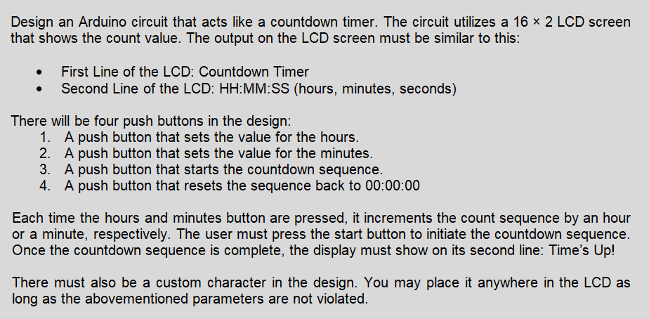 Solved I need an arduino program that does the the project | Chegg.com