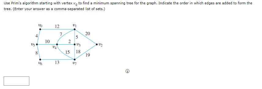 Solved Use Prim's algorithm starting with vertex v0 to find | Chegg.com Solved Use Prim's algorithm starting with vertex v0 to find | Chegg.com