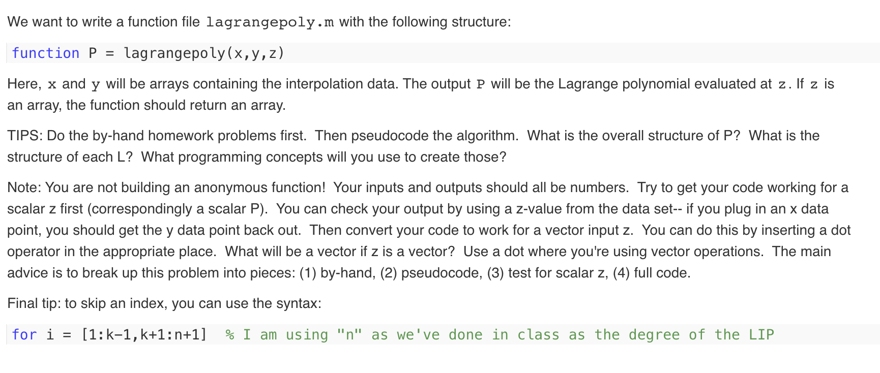 Solved We want to write a function file lagrangepoly.m with | Chegg.com