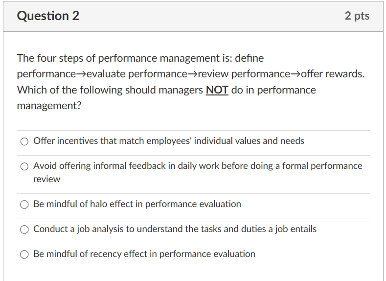 Solved The four steps of performance management is: define | Chegg.com