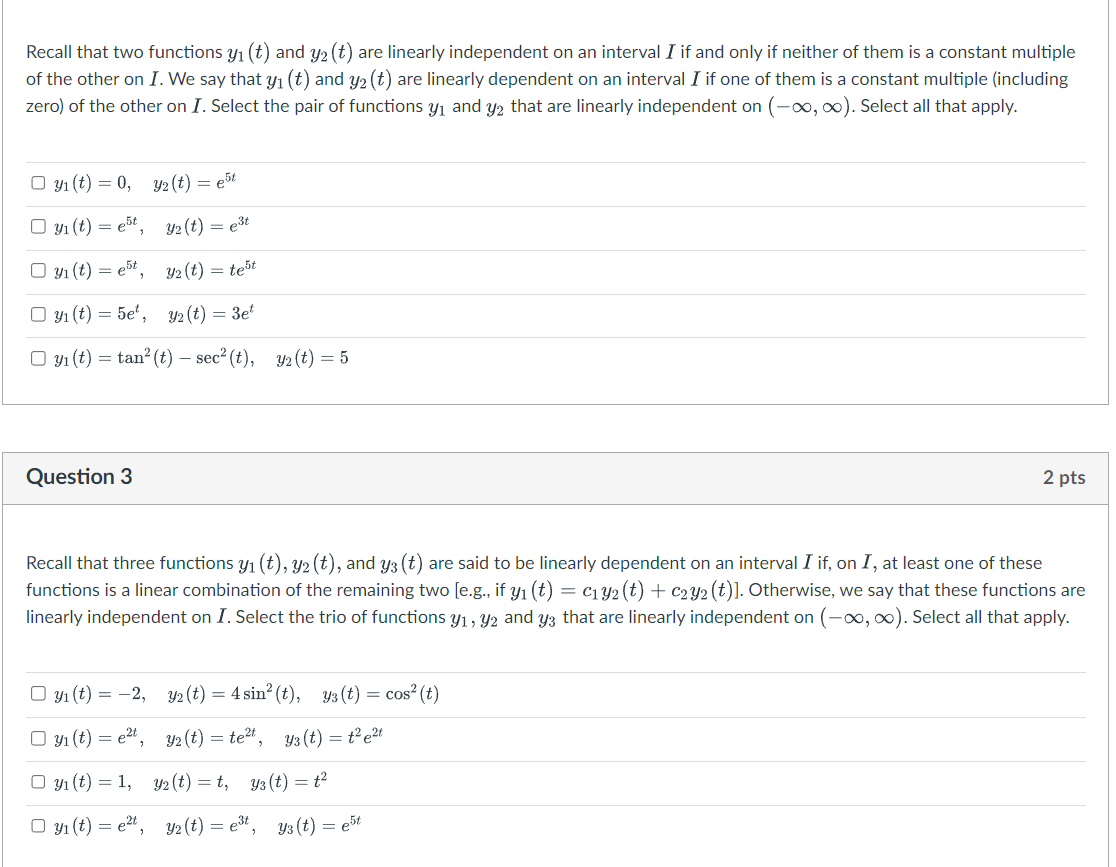 Solved Recall that two functions y1(t) and y2(t) are | Chegg.com