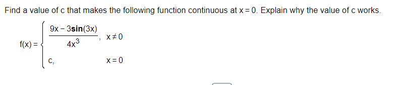Solved Find a value of c that makes the following function | Chegg.com