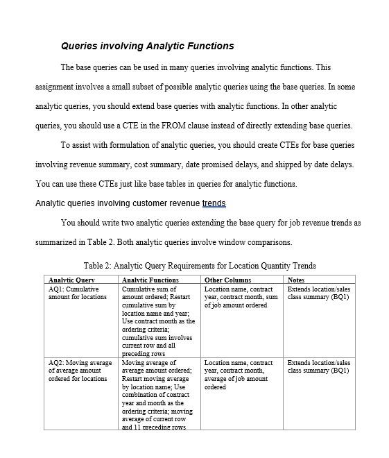 Queries involving Analytic Functions The base queries | Chegg.com