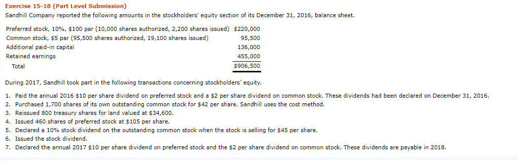 Solved Exercise 15-18 (Part Level Submission) Sandhill | Chegg.com