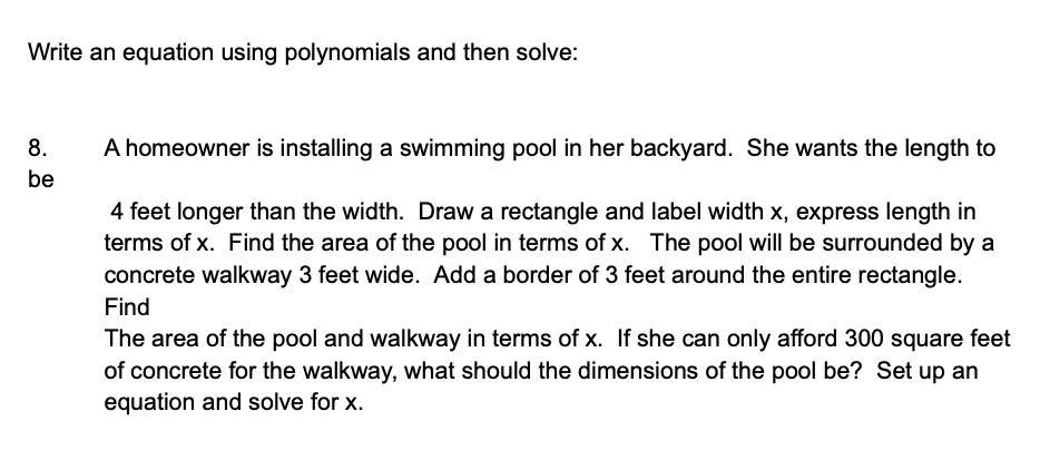 Solved Write an equation using polynomials and then solve: A | Chegg.com