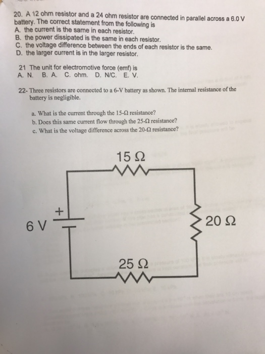 Solved A 12 ohm resistor and a 24 ohm resistor are connected | Chegg.com