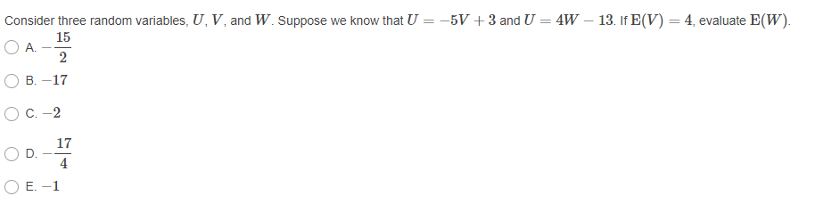 Solved Consider three random variables, U, V, and W. Suppose | Chegg.com
