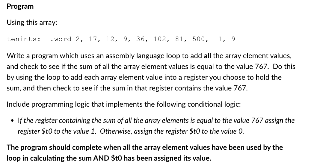 Solved Using this array: tenints: .word | Chegg.com