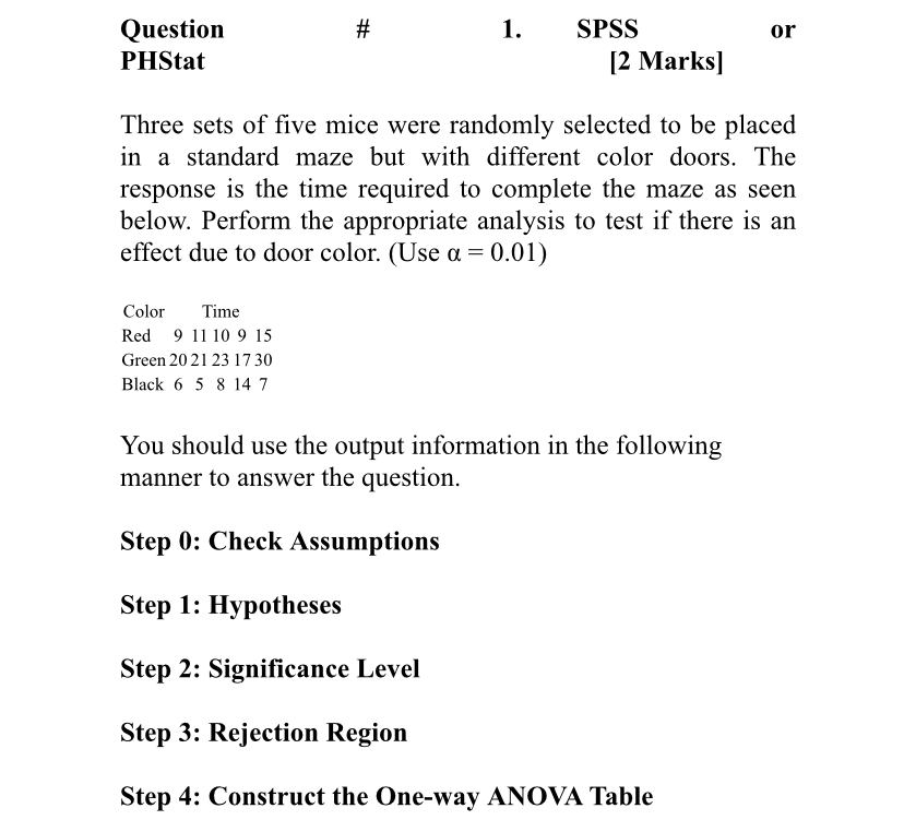 Solved # Question PHStat 1. or SPSS [2 Marks Three sets of | Chegg.com