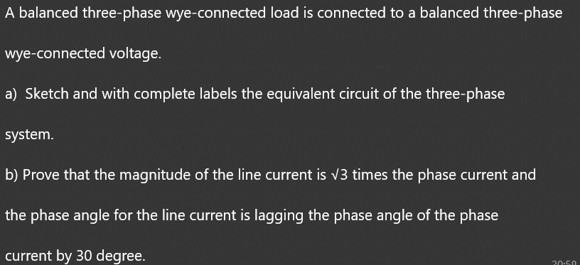 Solved A balanced three-phase wye-connected load is | Chegg.com
