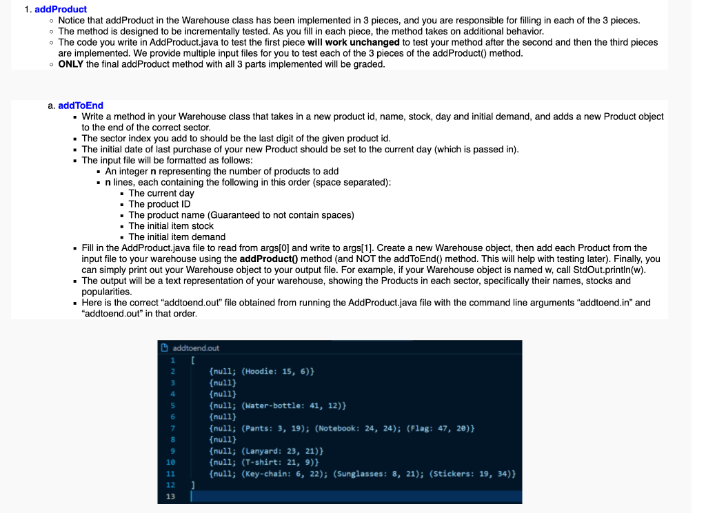 Solved 1. addProduct - Notice that addProduct in the | Chegg.com