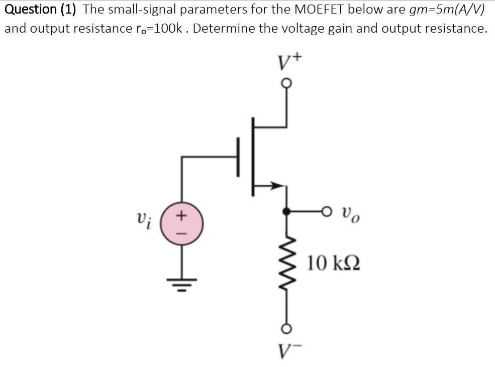 Solved Question (1) The small-signal parameters for the | Chegg.com