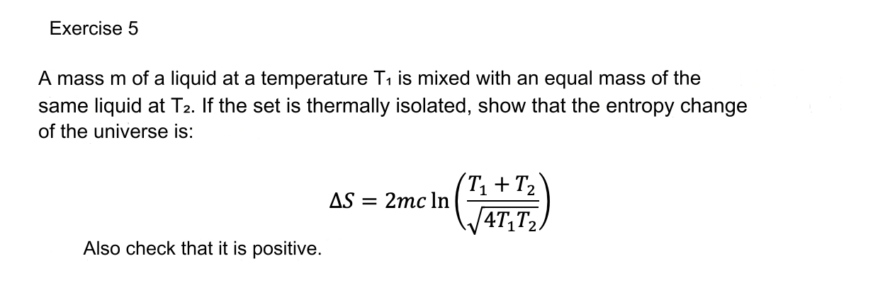 Solved Exercise 5A mass m ﻿of a liquid at a temperature T1 | Chegg.com