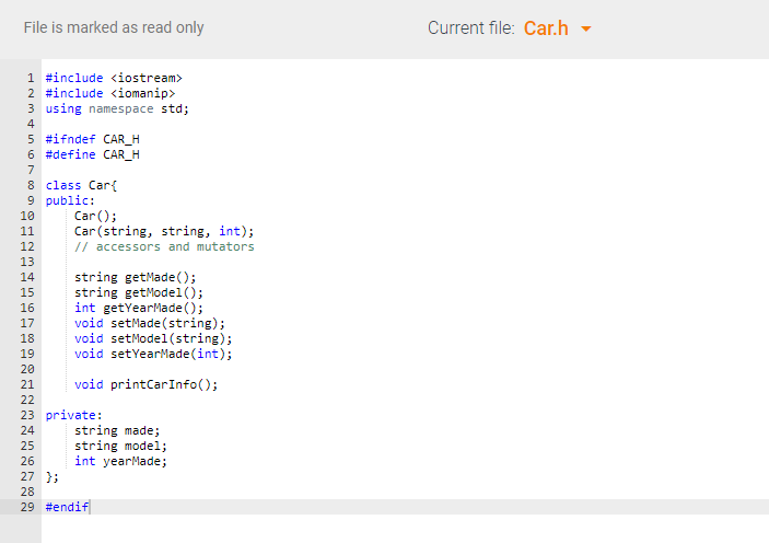 Solved In C++ please. Given a Car class (defined in "Car.h" | Chegg.com