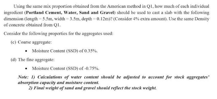 Solved Using the same mix proportion obtained from the | Chegg.com