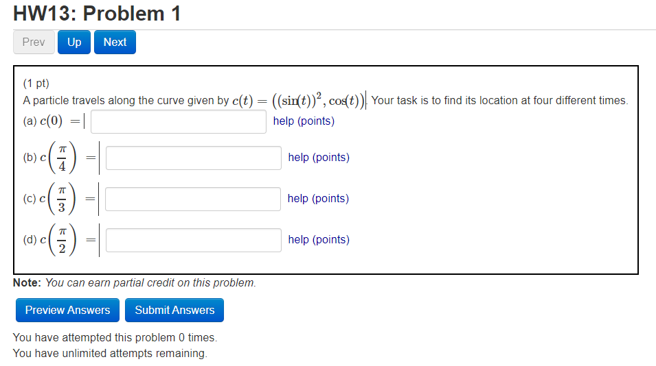 Solved HW13: Problem 1 Prev Up Next (1 pt) 7 b) 4 A particle | Chegg.com
