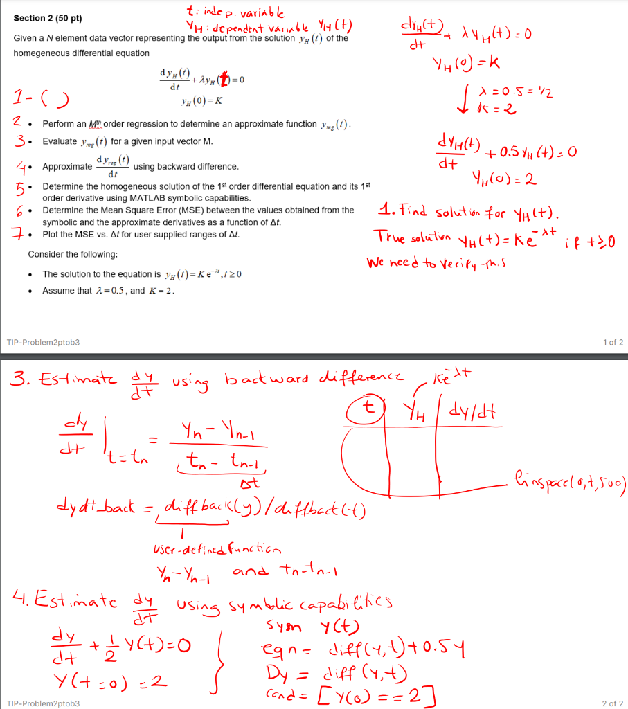 Solved draft) tyy(t)=0 di Vio t: indep. variable Section 2 | Chegg.com