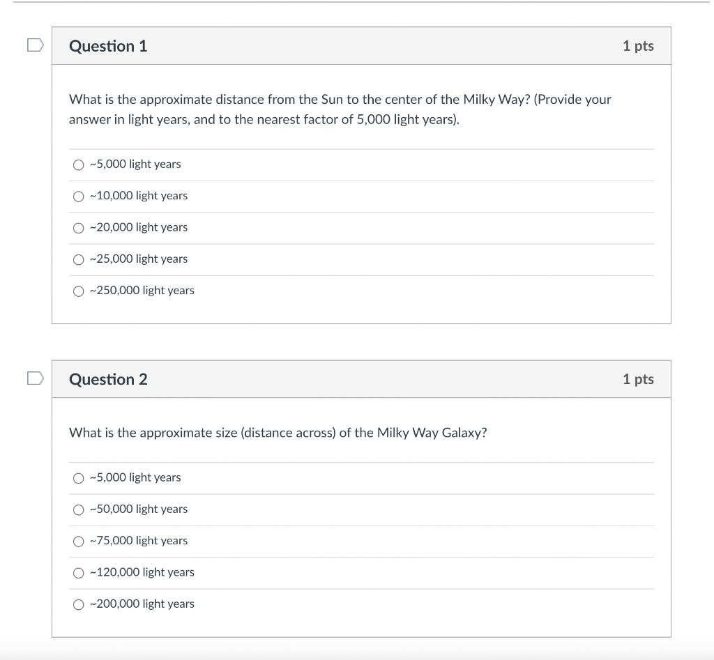 Solved Question 1 1 pts What is the approximate distance | Chegg.com