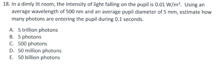 Solved 18. In a dimly lit room, the intensity of light | Chegg.com
