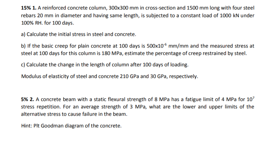 Solved 15% 1. A reinforced concrete column, 300x300 mm in | Chegg.com