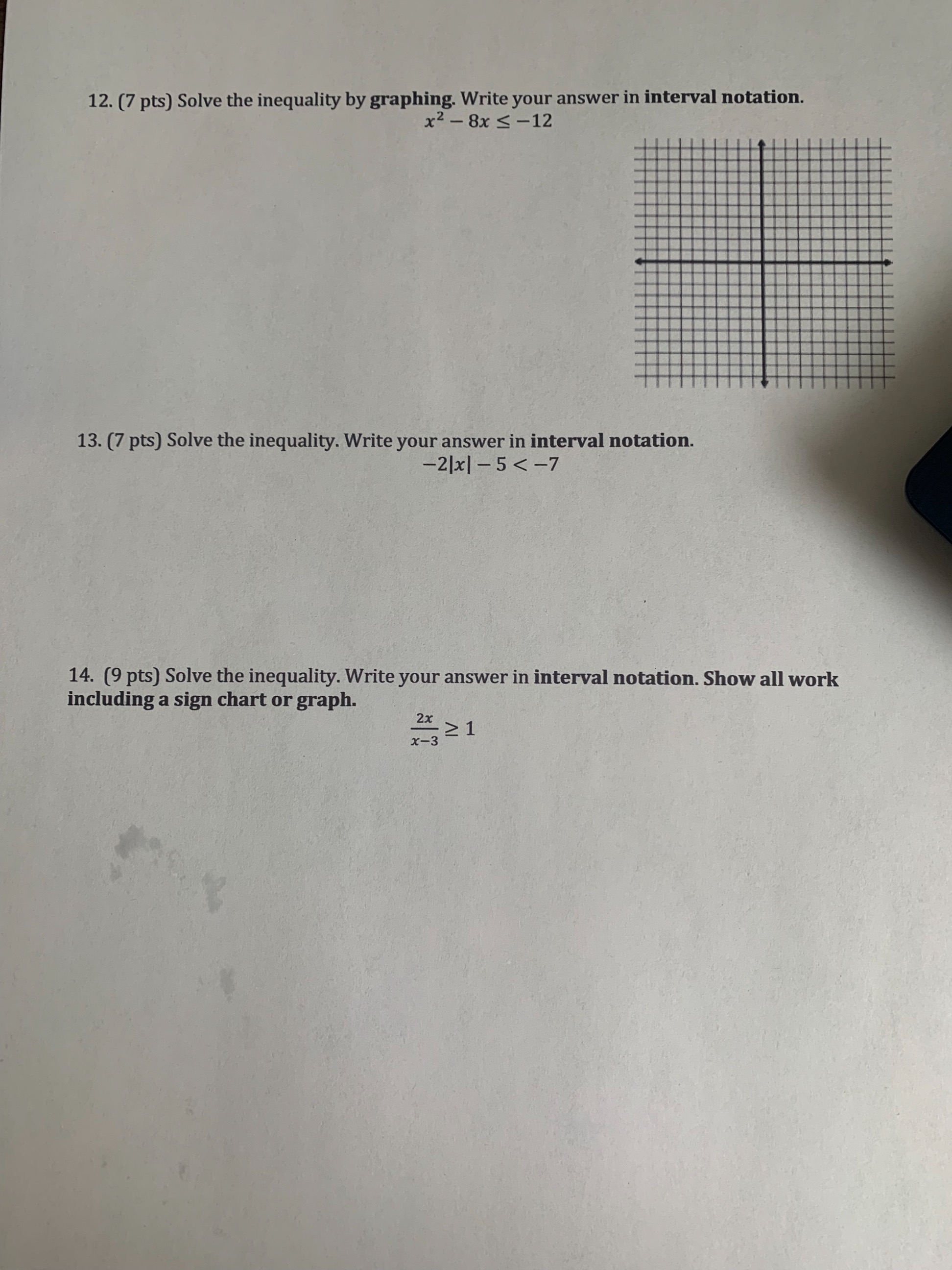 Solved (7 ﻿pts) ﻿Solve the inequality by graphing. Write | Chegg.com