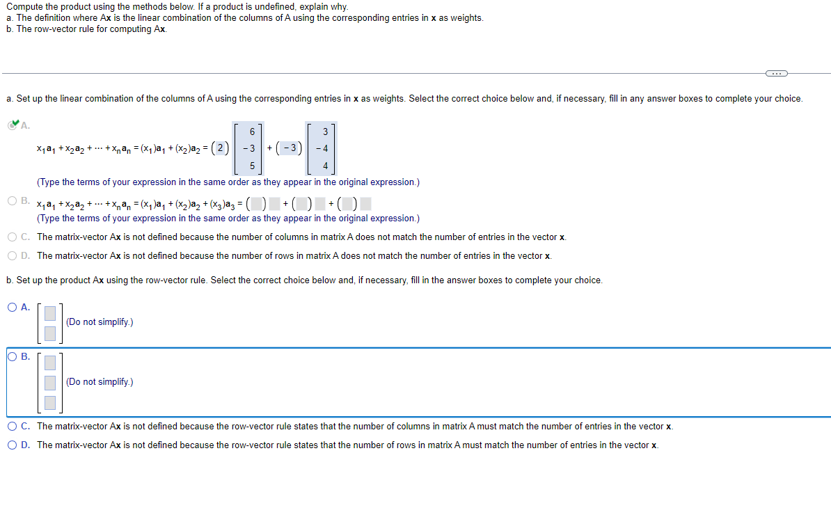 Solved ⎣⎡6−353−44⎦⎤[2−3]Compute the product using the | Chegg.com