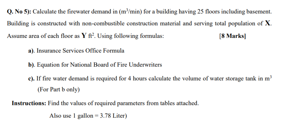 Solved Q. No 5): Calculate the firewater demand in (m3/min) | Chegg.com