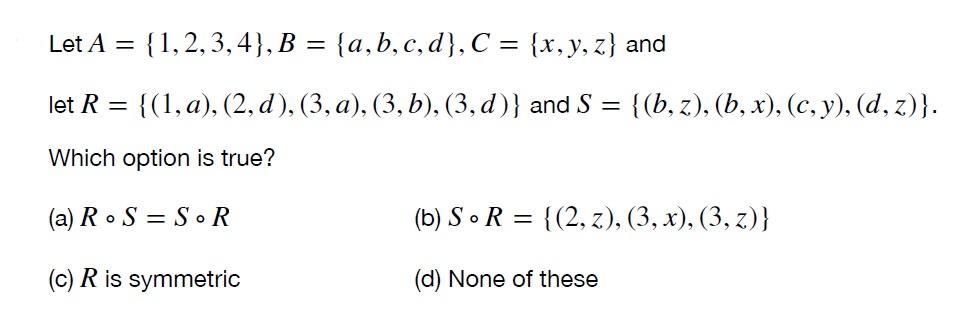 Solved Let A = {1,2,3,4}, B = {a,b,c,d}, C = {x, y, z) and | Chegg.com