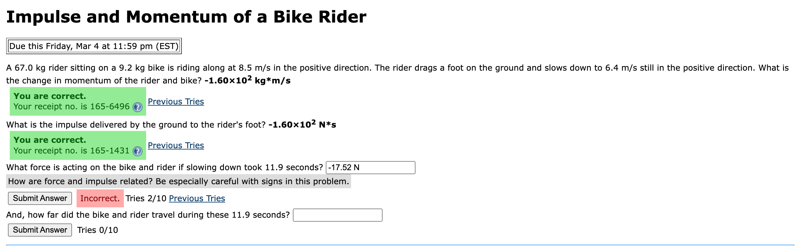 Solved Impulse and Momentum of a Bike Rider Due this Friday, | Chegg.com
