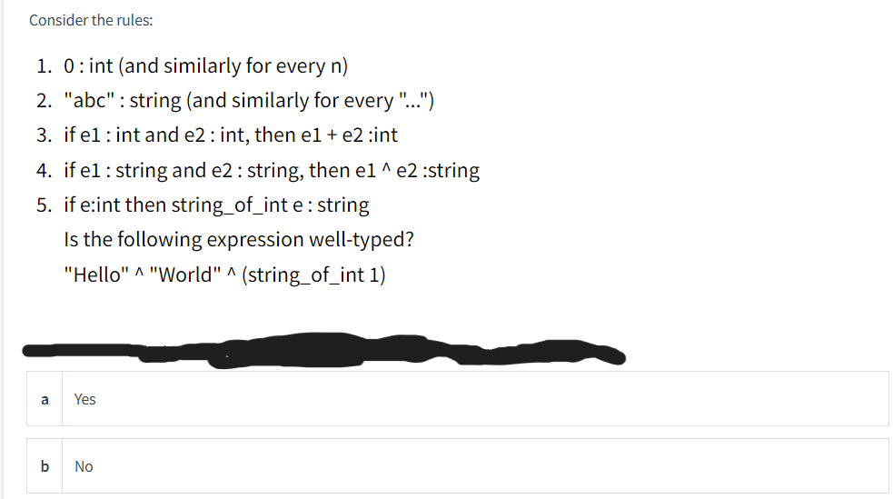 Solved Consider the rules: 1. 0 : int (and similarly for | Chegg.com