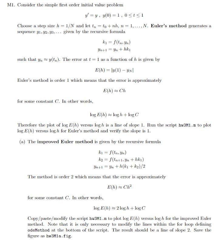 Solved M1. Consider the simple first order initial value | Chegg.com