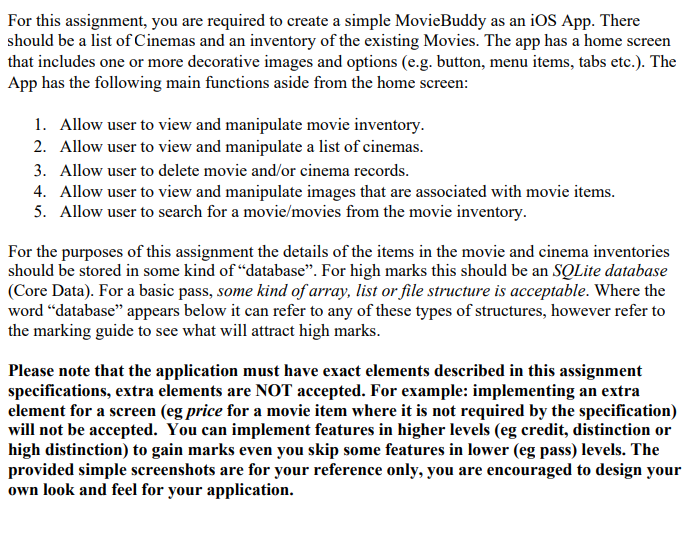 Solved 2. For Cinema items: Provide the main interface and | Chegg.com