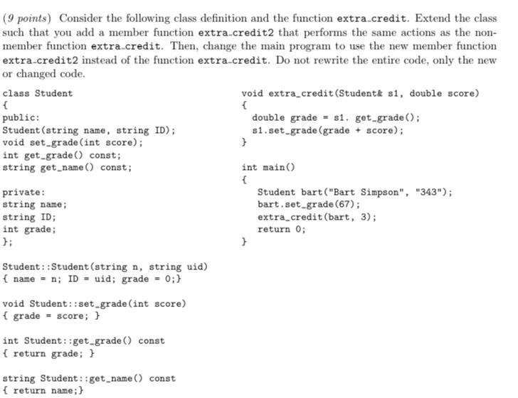 Solved (9 points) Consider the following class definition | Chegg.com
