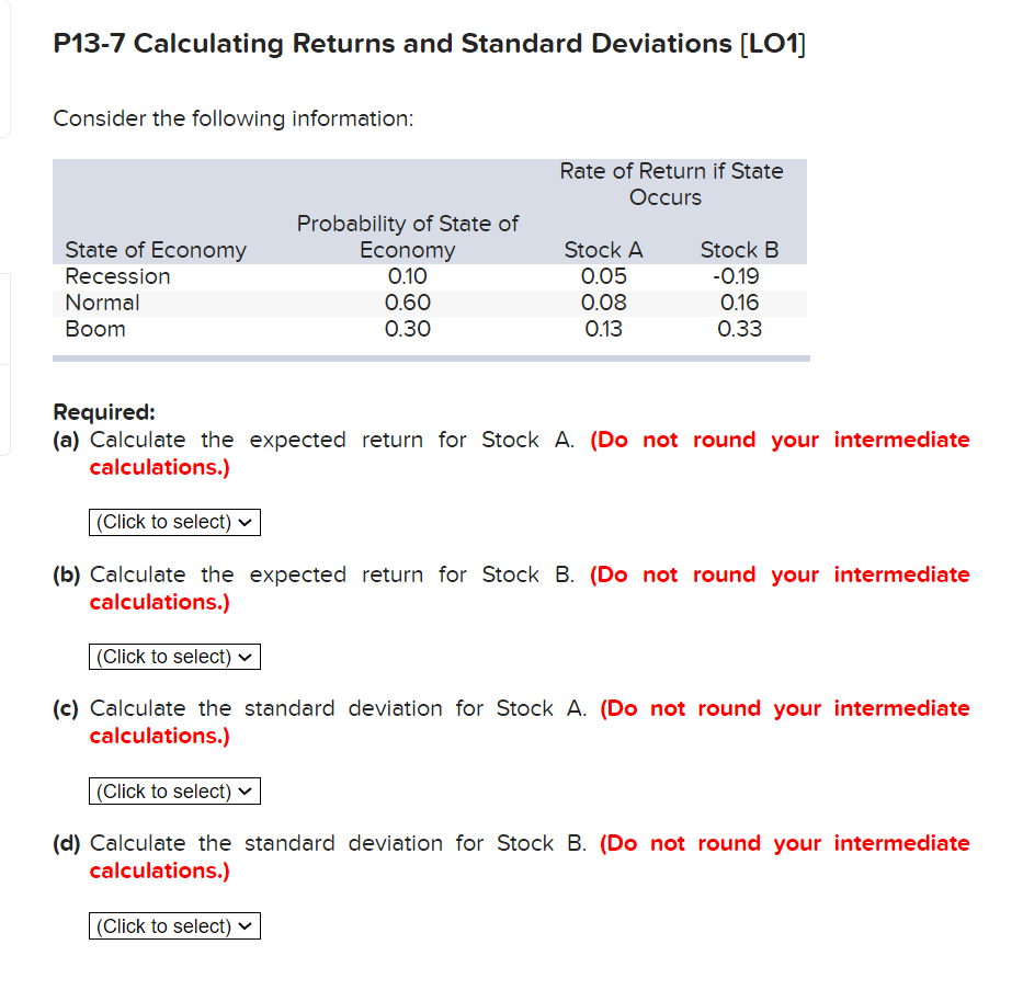 Solved P13-7 Calculating Returns and Standard Deviations | Chegg.com