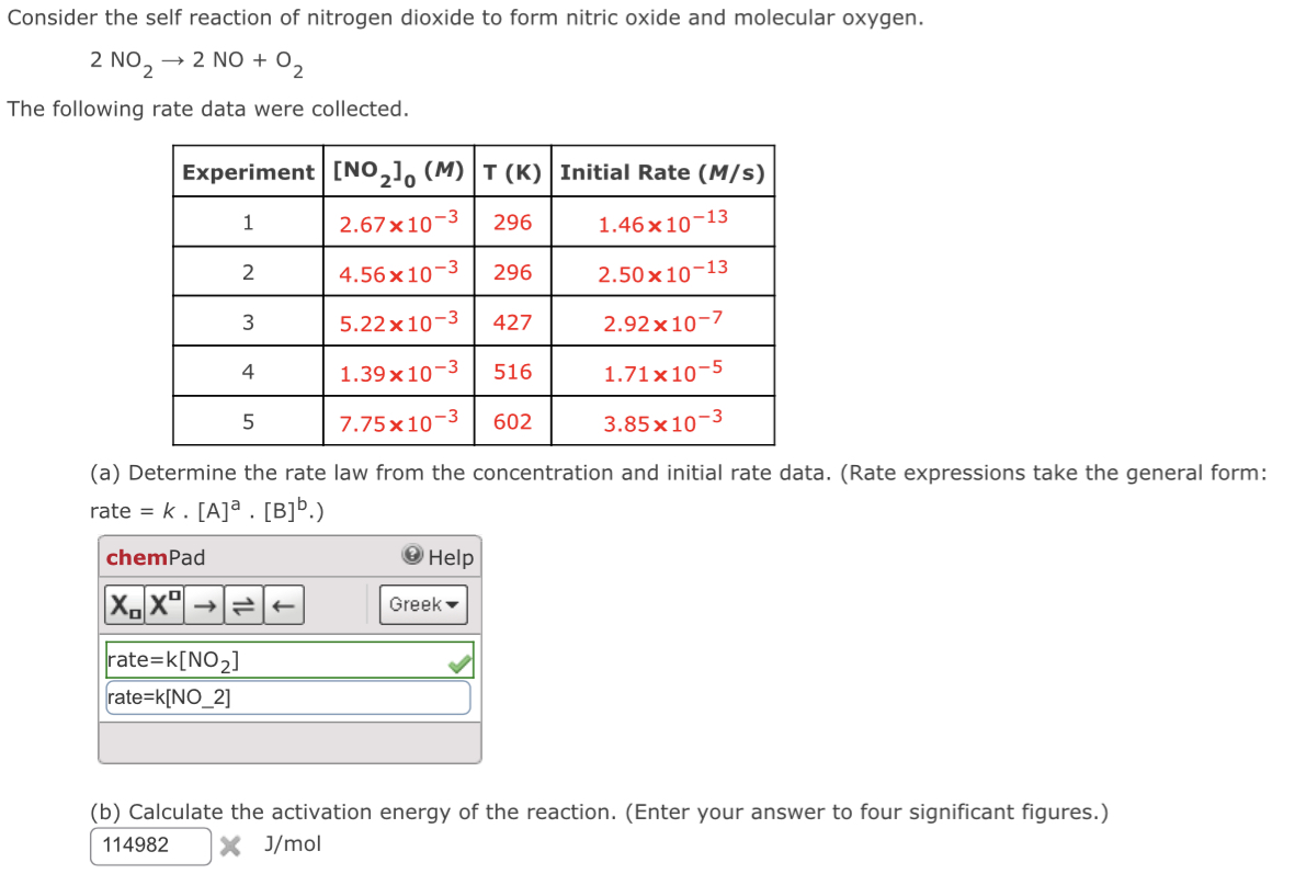 Solved 2NO2→2NO+O2 The following rate data were collected. | Chegg.com
