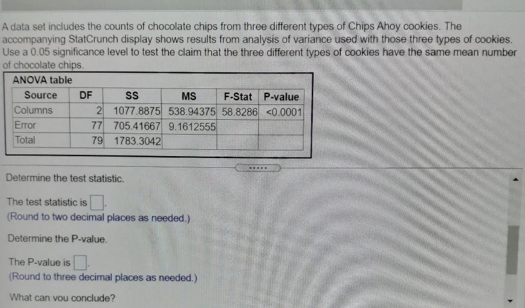 Solved A data set includes the counts of chocolate chips | Chegg.com