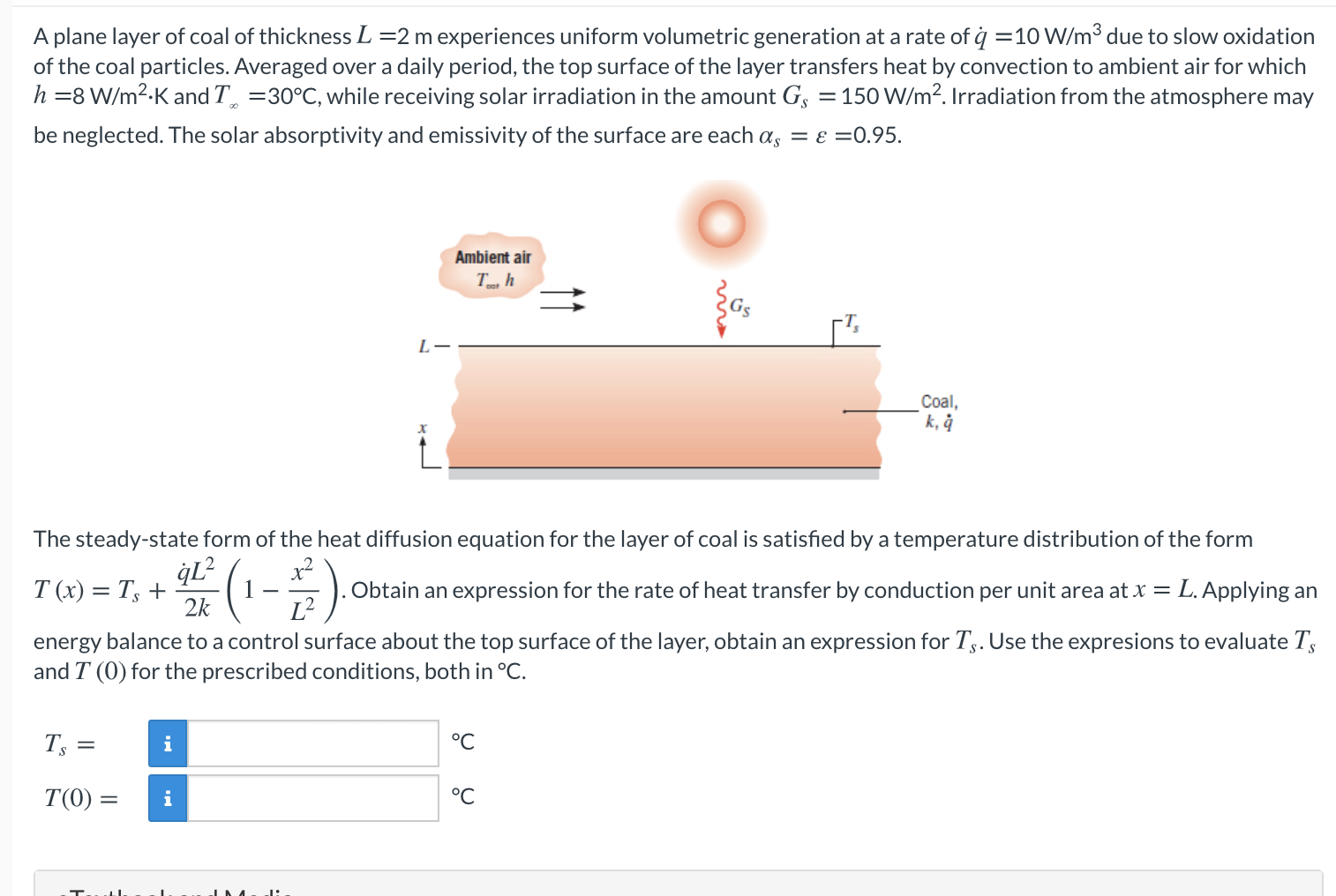Solved A plane layer of coal of thickness L =2 m experiences | Chegg.com