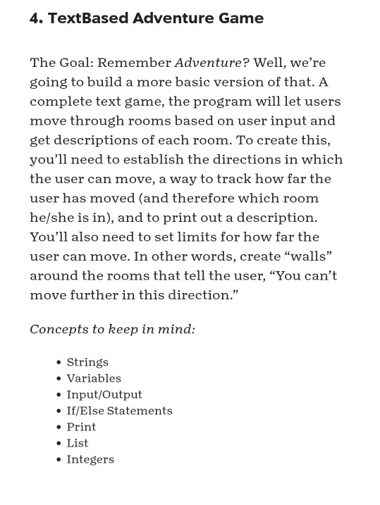 4. TextBased Adventure Game The Goal: Remember | Chegg.com