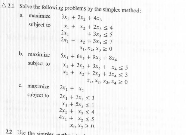 Solved A2.1 Solve the following problems by the simplex | Chegg.com