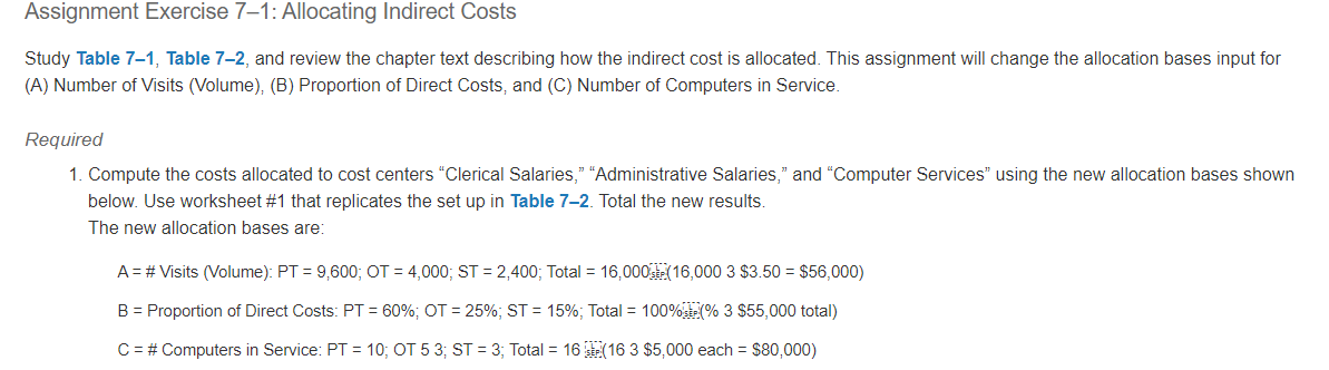 Solved Assignment Exercise 7-1: Allocating Indirect Costs | Chegg.com