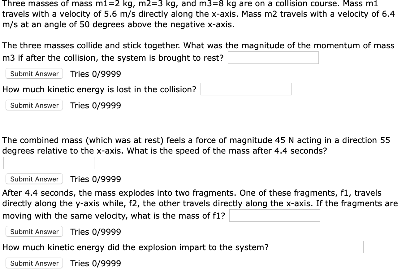 Solved Three masses of mass m1=2 kg, m2=3 kg, and m3=8 kg | Chegg.com