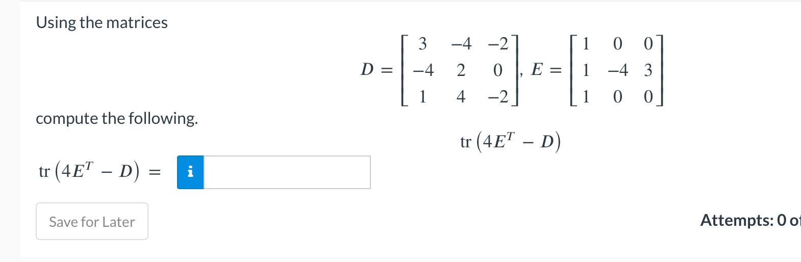Solved Using the matrices | Chegg.com