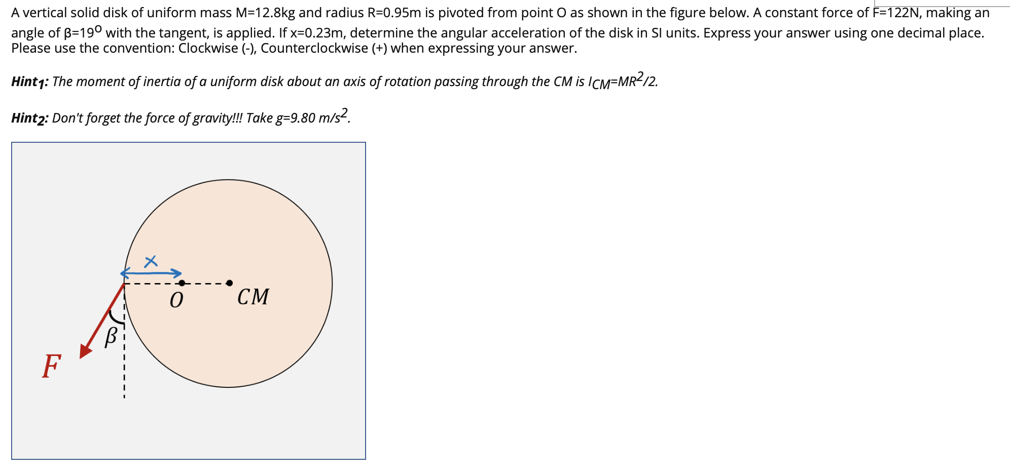 Solved A vertical solid disk of uniform mass M=12.8kg and | Chegg.com