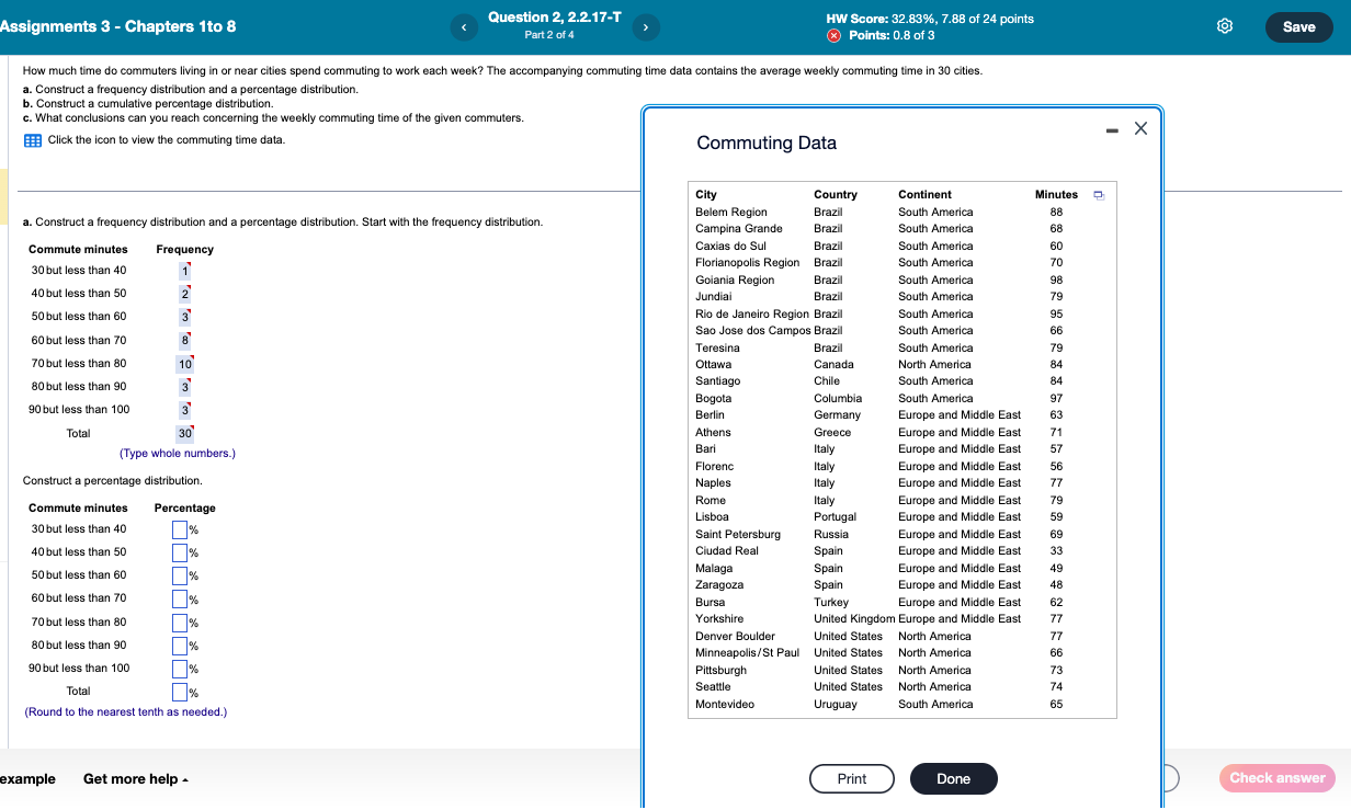 Solved Click the icon to view the commuting time data. | Chegg.com
