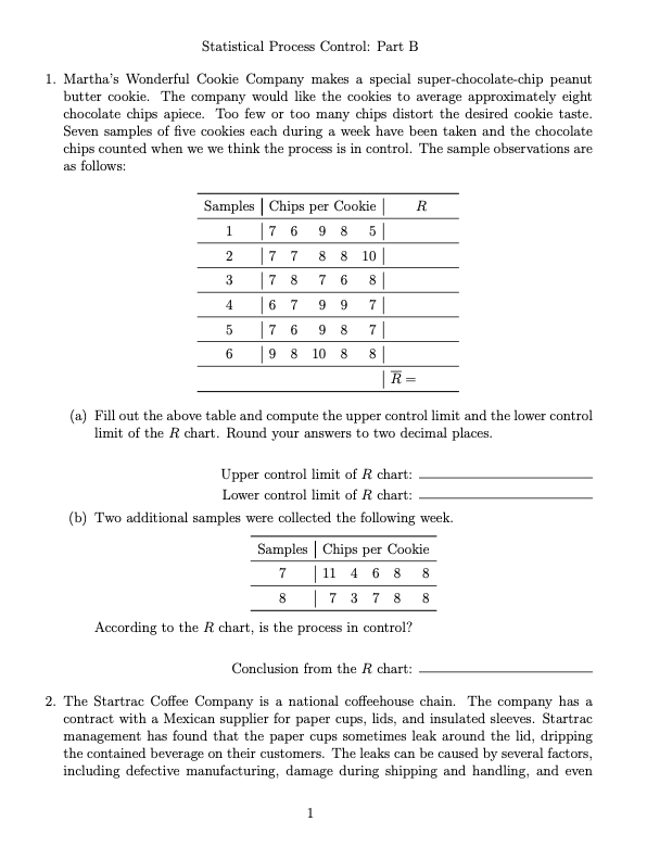 Solved Statistical Process Control: Part B 1. Martha's | Chegg.com