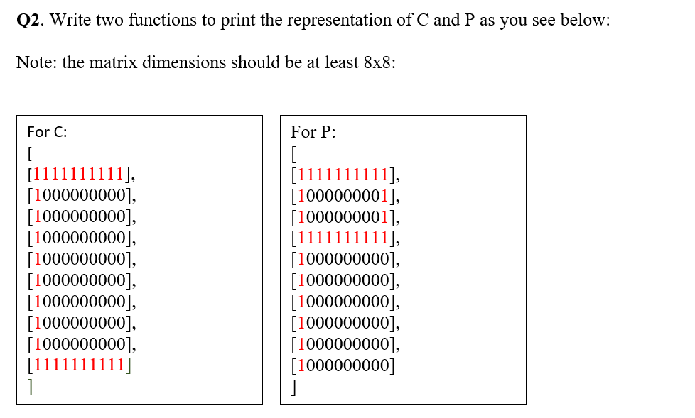 Solved Q2. Write two functions to print the representation | Chegg.com