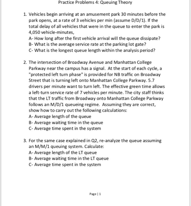 Practice Problems 4: Queuing Theory 1. Vehiles begin | Chegg.com