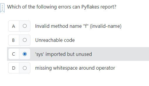 Solved Which of the following errors can Pyflakes | Chegg.com